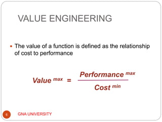 VALUE ENGINEERING ANALYSIS PPT | PPT