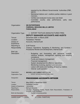 AAMER HAMEED -ACMA, APFA, COP ( ICMAP) | PDF
