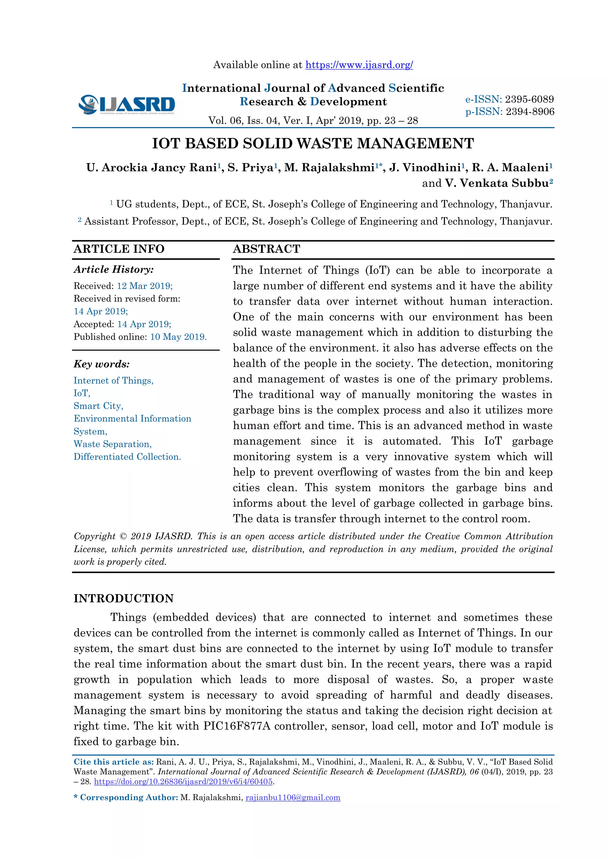 IoT Based Solid Waste Management | PDF