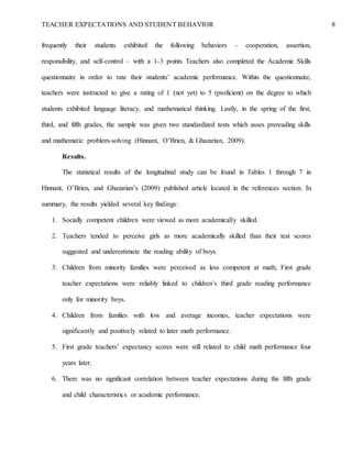 Teacher Expectations and Student Behavior - Kenya McIndoe | PDF