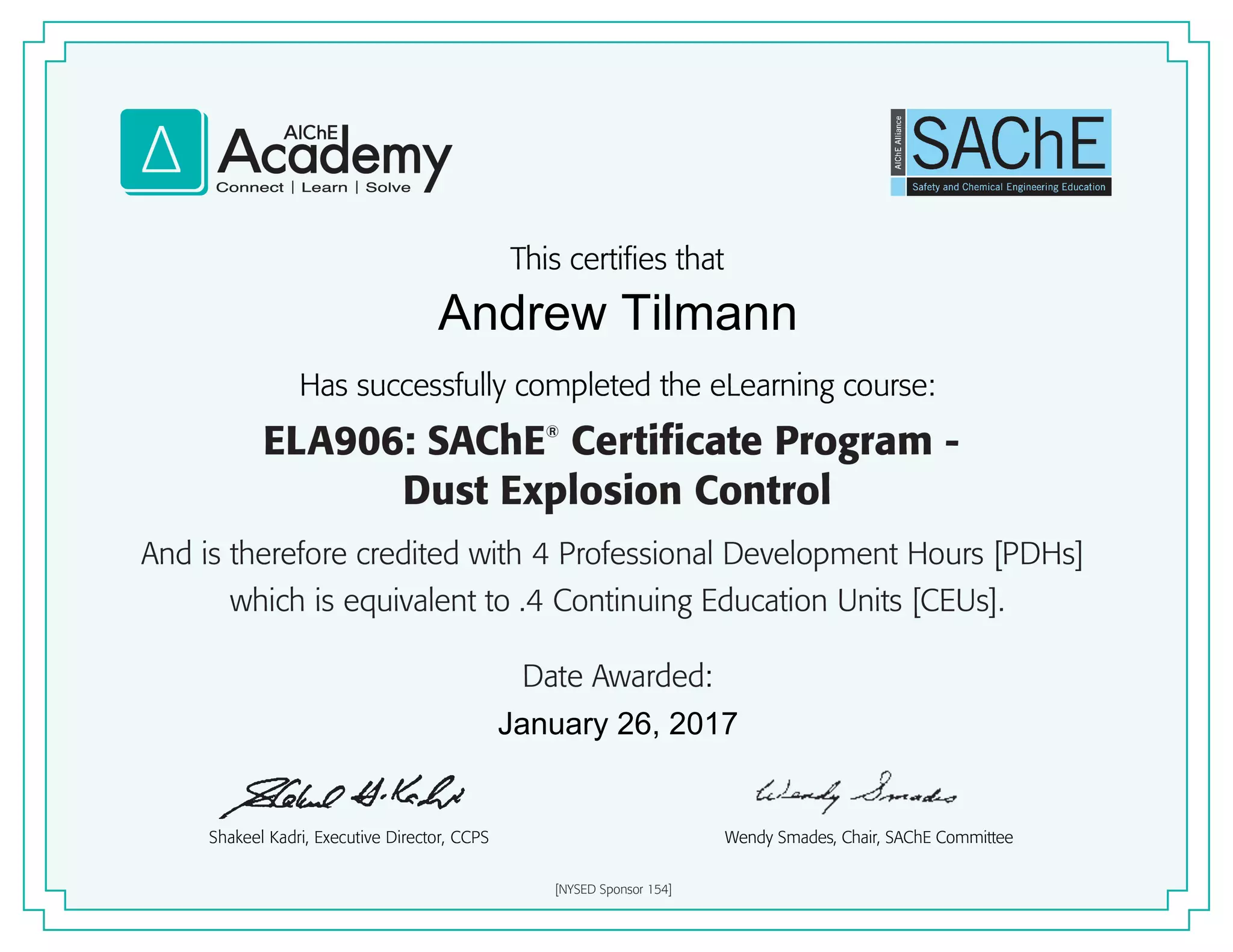 DUST EXPLOSION CONTROL CERTIFICATE - ANDREW TILMANN | PDF