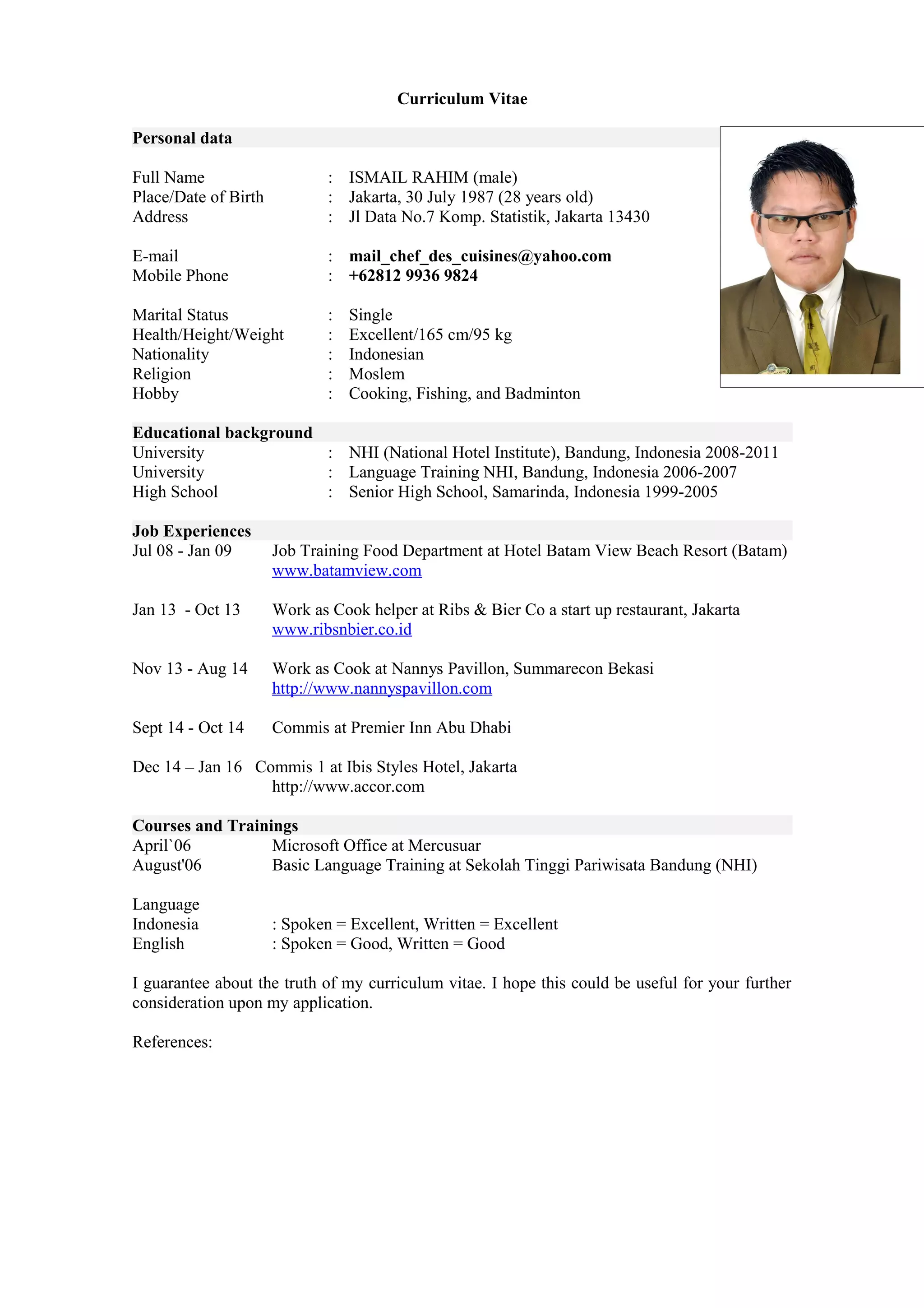 CV Ismail Rahim | PDF