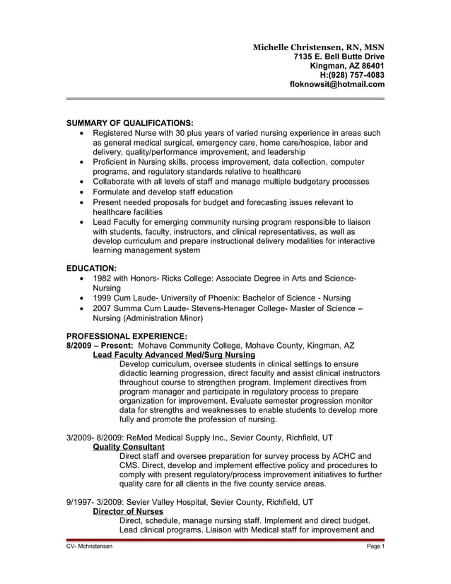Curriculum Vitae Michelle Christensen 2016 | DOC