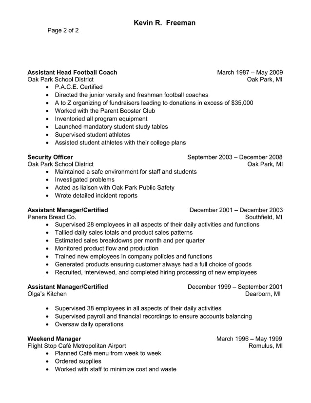 Resume of Kevin Freeman - Management | DOC