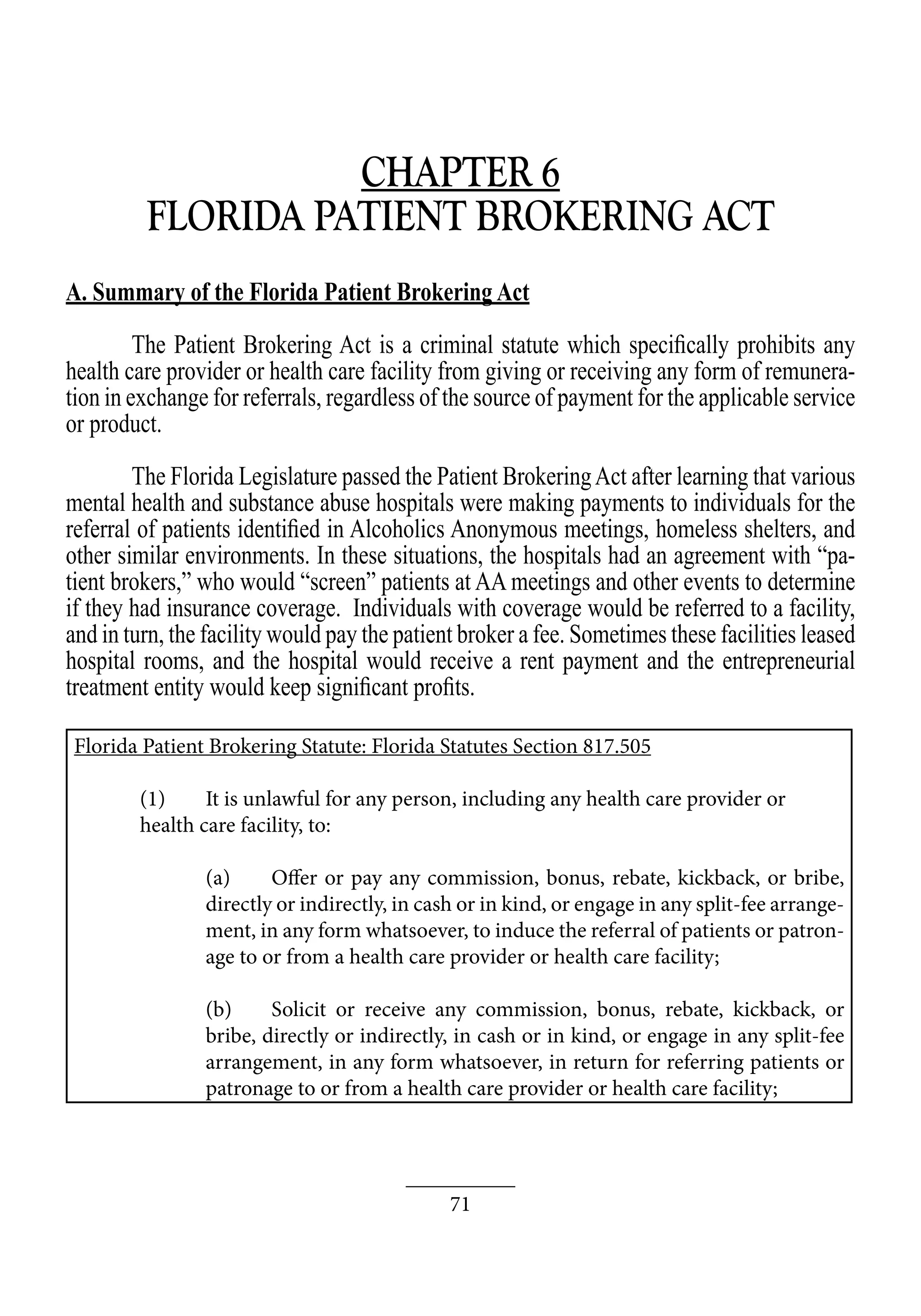 Chapter 6 Florida Patient Brokering Act | PDF