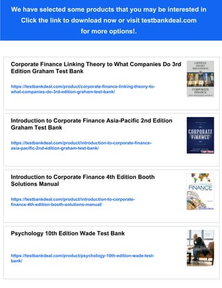 Introduction to Corporate Finance What Companies Do 3rd Edition Graham ...