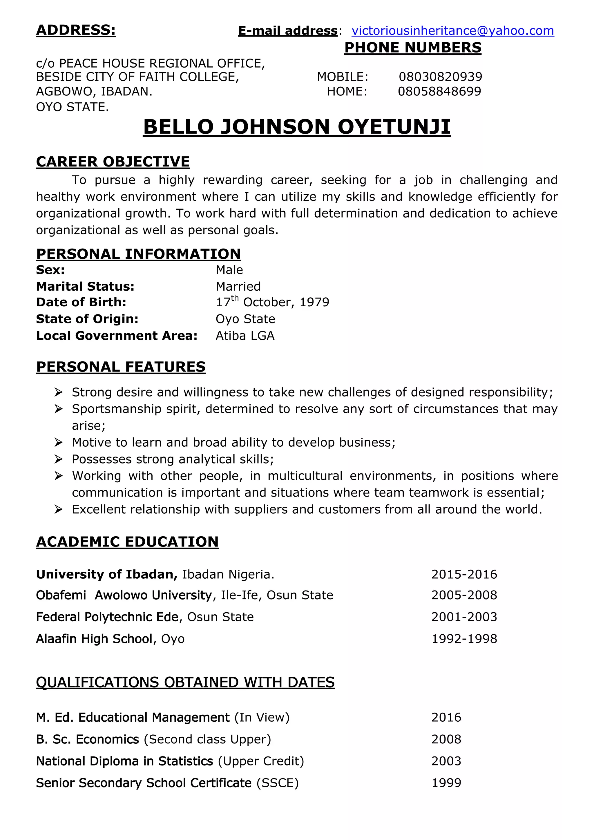 BELLO JOHNSON CV | PDF