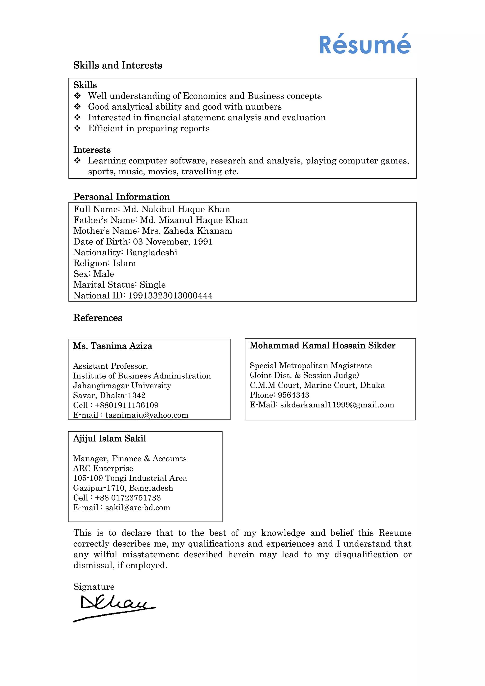 Nakibul Haque khan (Resume) | PDF