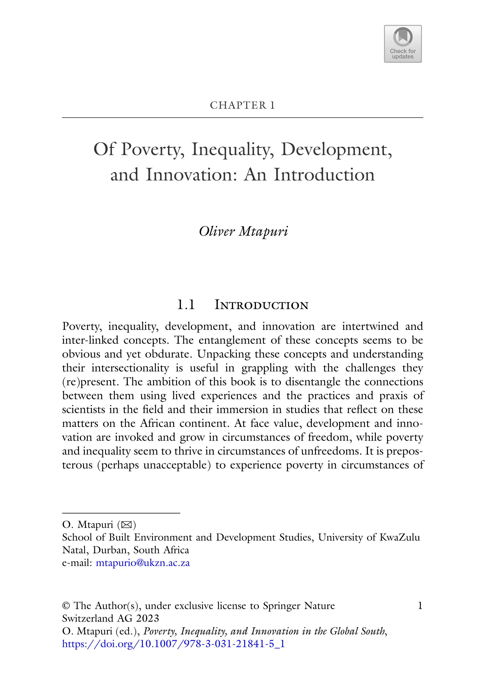 Poverty, Inequality, and Innovation in the Global South Oliver Mtapuri | PDF