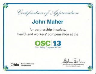 John J. Maher - Certificates 2015 - Reduced | PDF