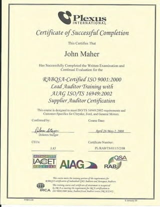 John J. Maher - Certificates 2015 - Reduced | PPT