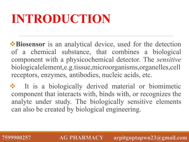 II BIOSENSOR PRINCIPLE APPLICATIONS AND WORKING II | PPT