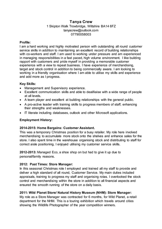 Tanya Crew CV | PDF