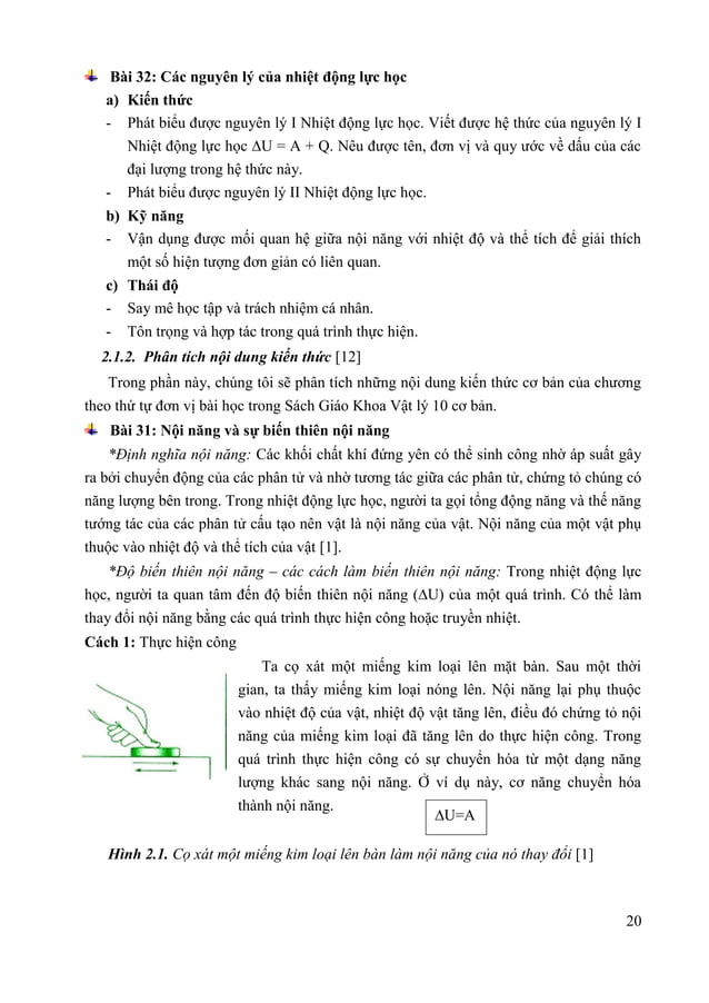 TỔ CHỨC DẠY HỌC MỘT SỐ KIẾN THỨC CHƯƠNG CƠ SỞ CỦA NHIỆT ĐỘNG LỰC HỌC -VẬT LÝ 10 THEO ĐỊNH HƯỚNG ...