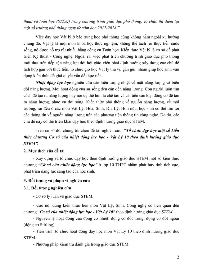 TỔ CHỨC DẠY HỌC MỘT SỐ KIẾN THỨC CHƯƠNG CƠ SỞ CỦA NHIỆT ĐỘNG LỰC HỌC -VẬT LÝ 10 THEO ĐỊNH HƯỚNG ...