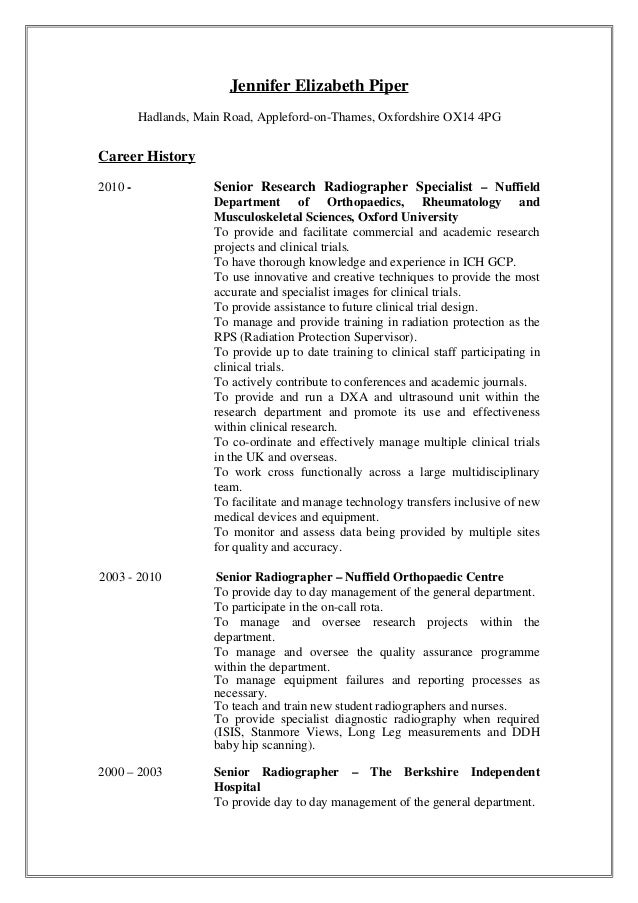 Radiography Resume Samples Professional