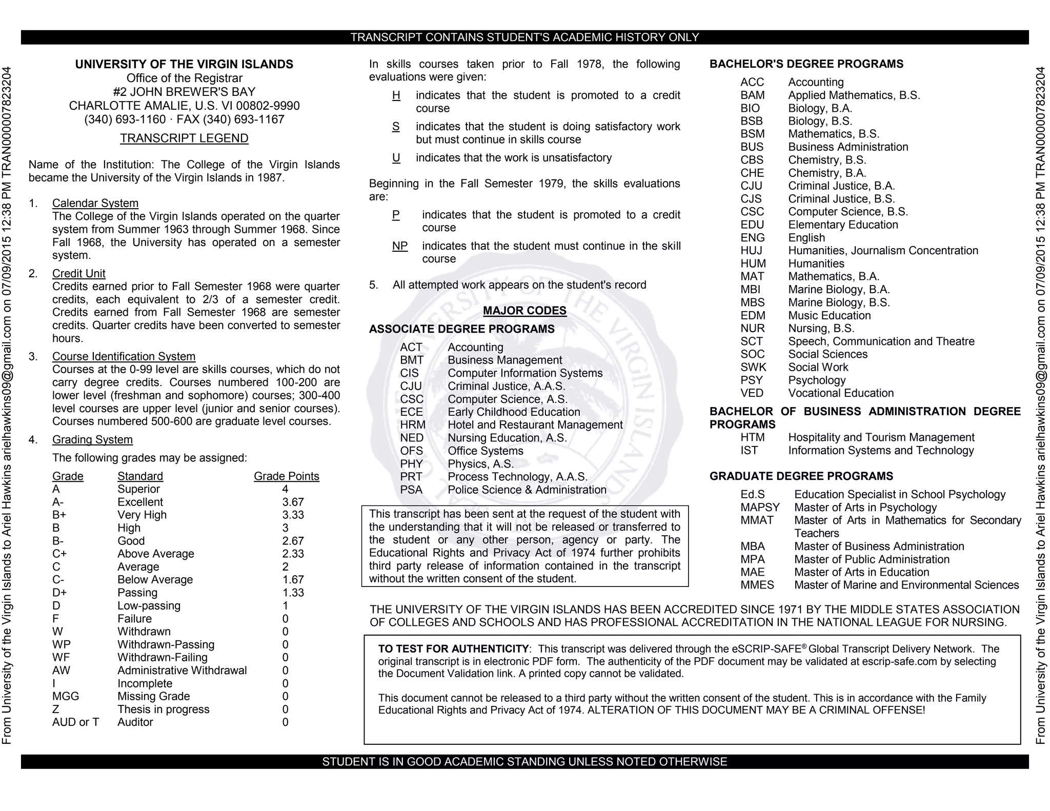 Hawkins_UVI official transcript | PDF