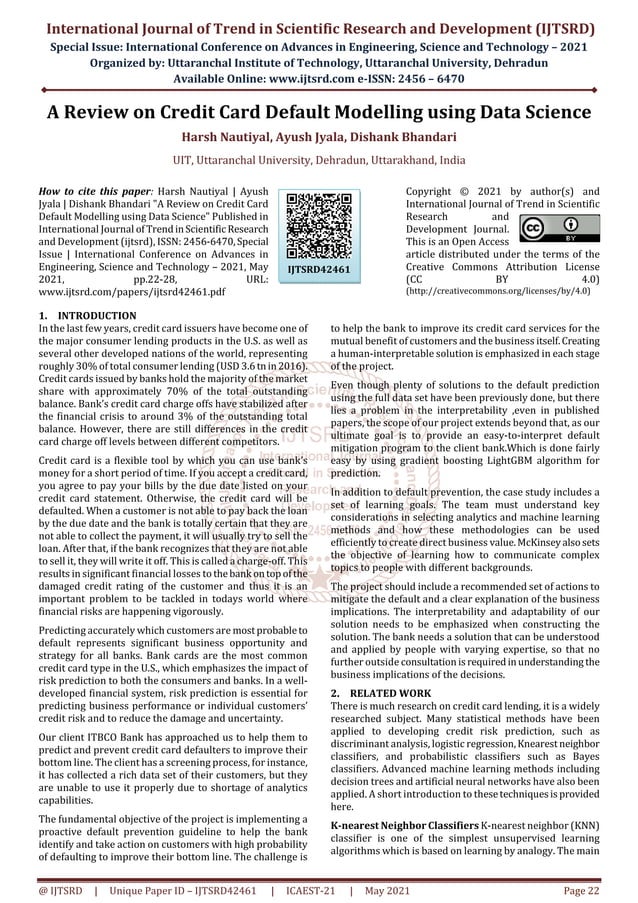 A Review on Credit Card Default Modelling using Data Science | PDF