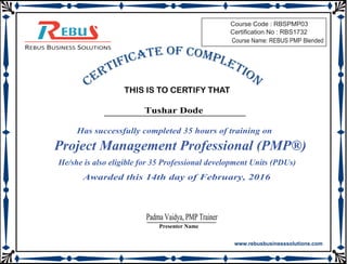 PMP Participation Certificate # RBS1732 | PPT