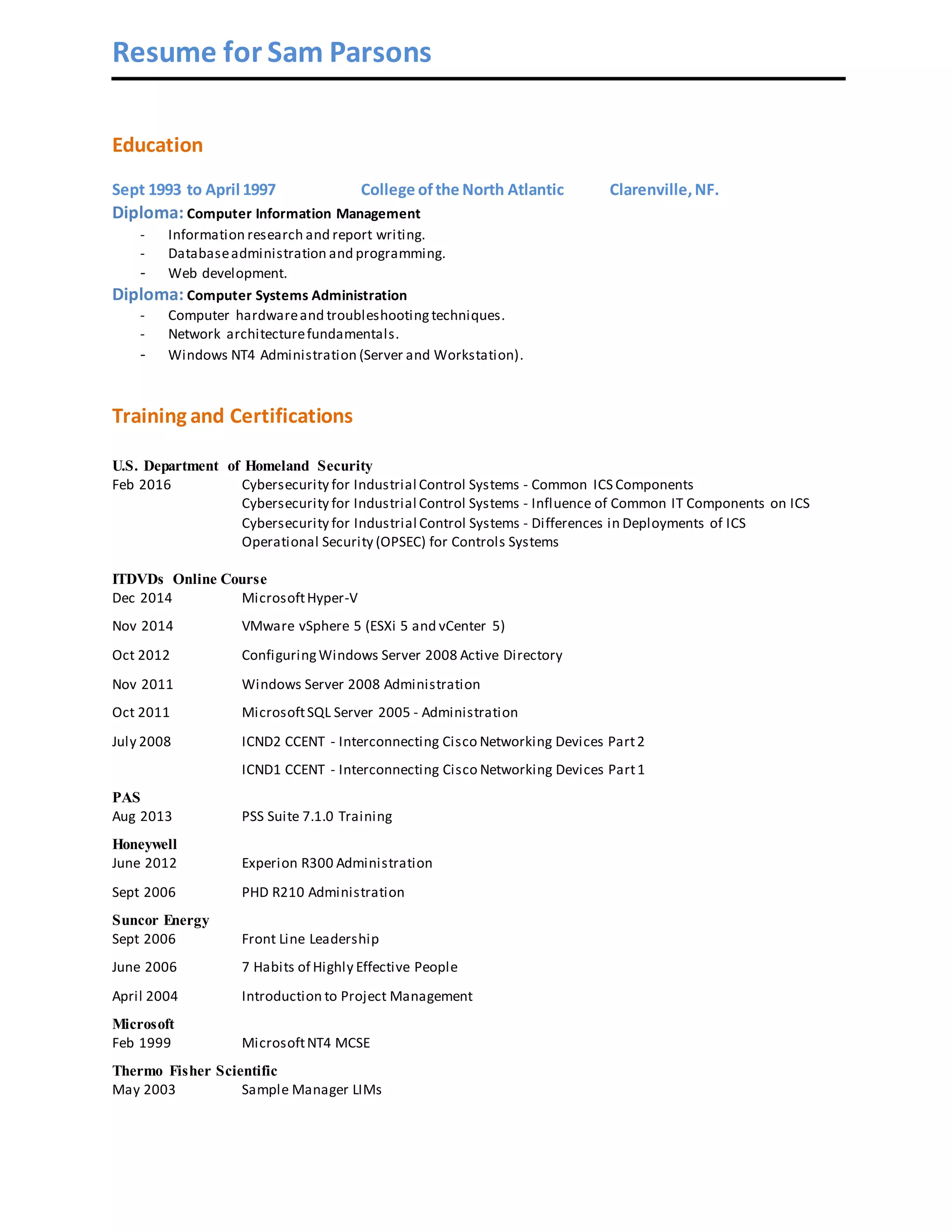 Sam Parsons - Resume | PDF