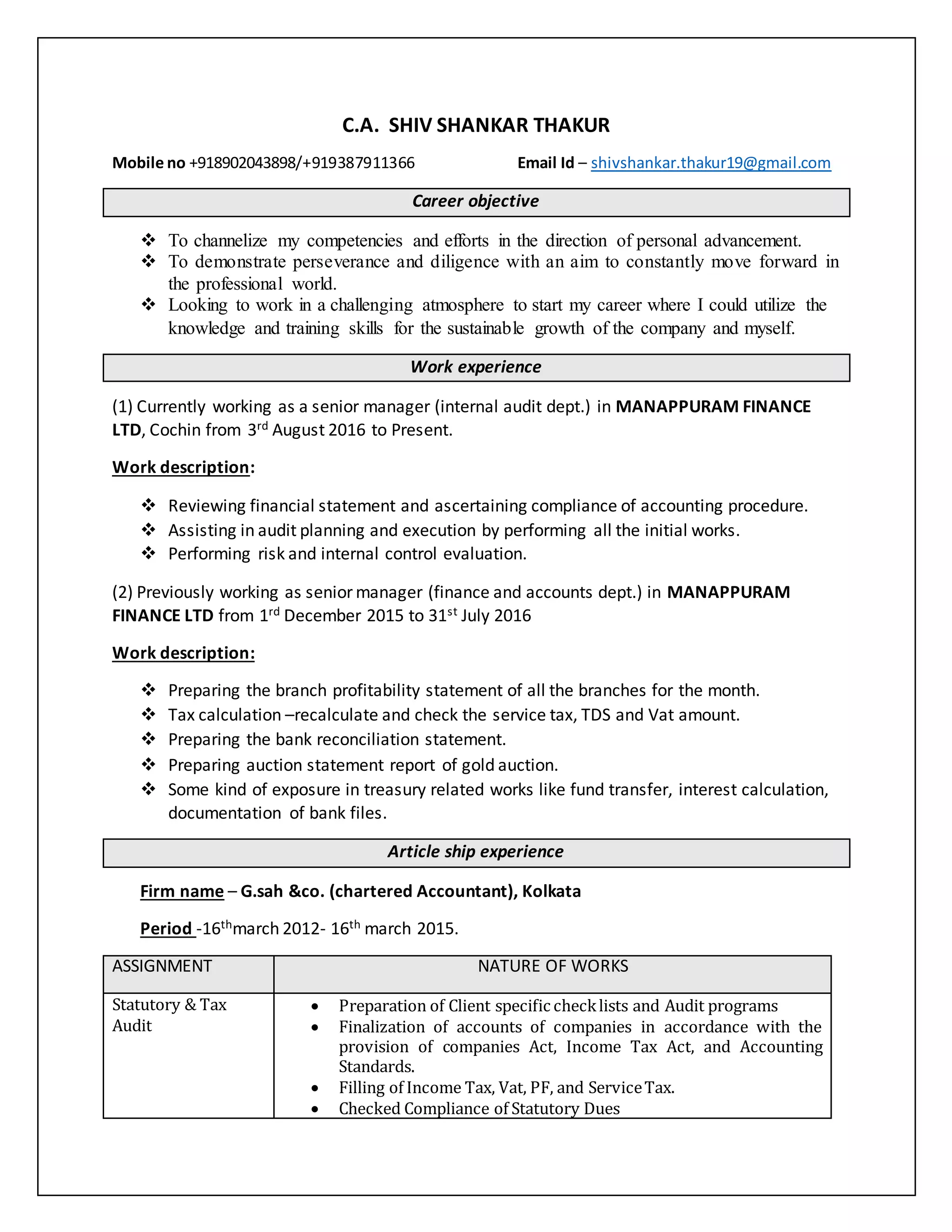 resume of shiv shankar thakur | PDF resume of shiv shankar thakur | PDF