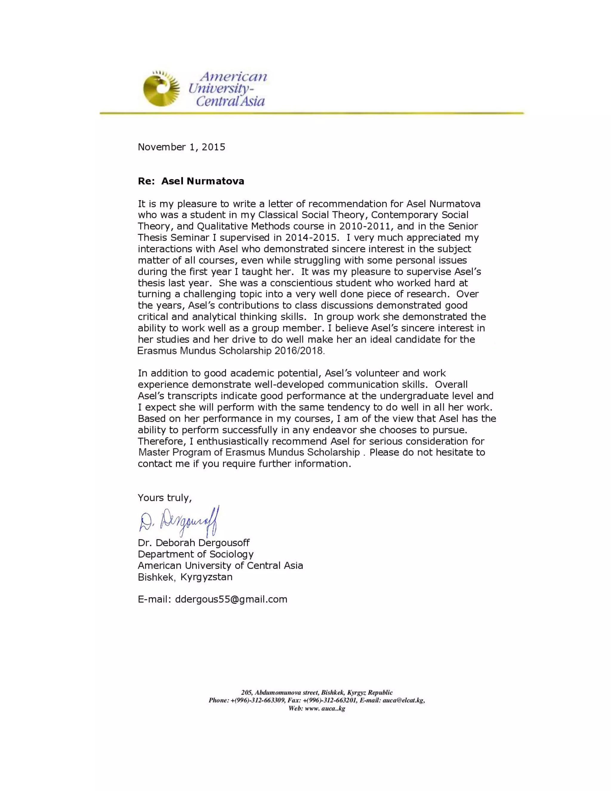 Recommendation Letter (Debbie Dergousoff) | PDF