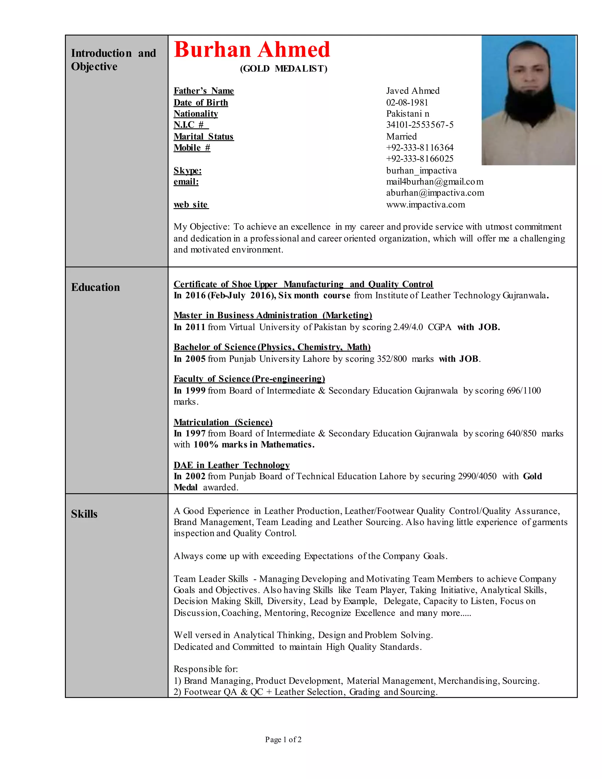 Burhan Ahmed CV | DOCX