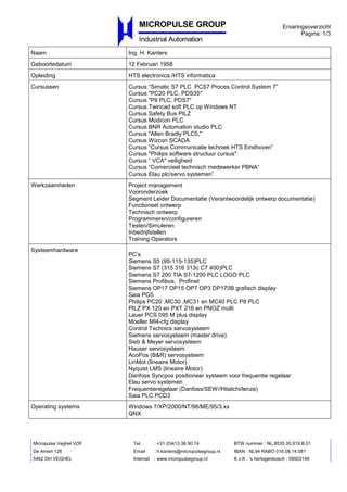 CV Ervaringsoverzicht H Kanters10 | PDF