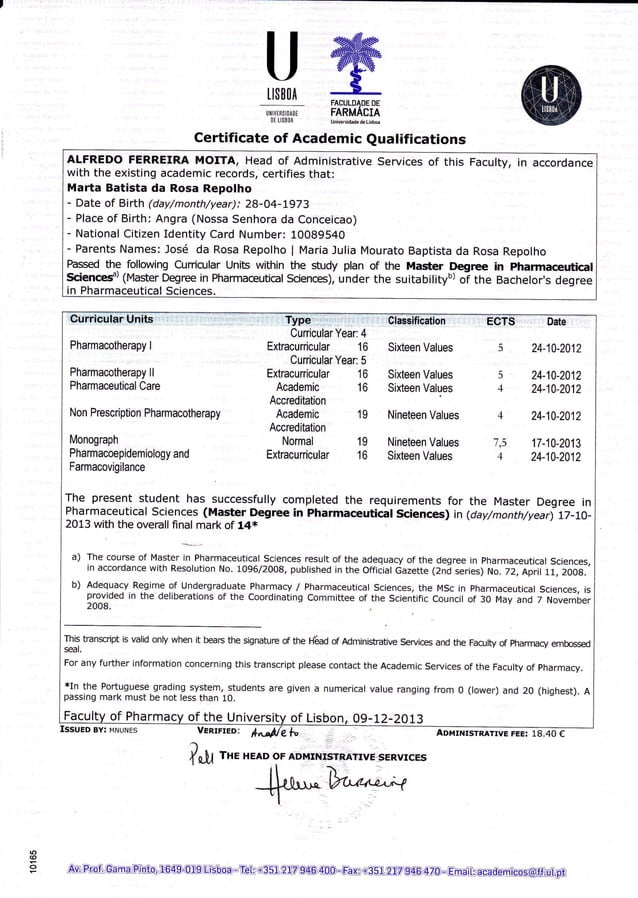Master Degree certificate in Pharmaceuthical Sciences | PDF