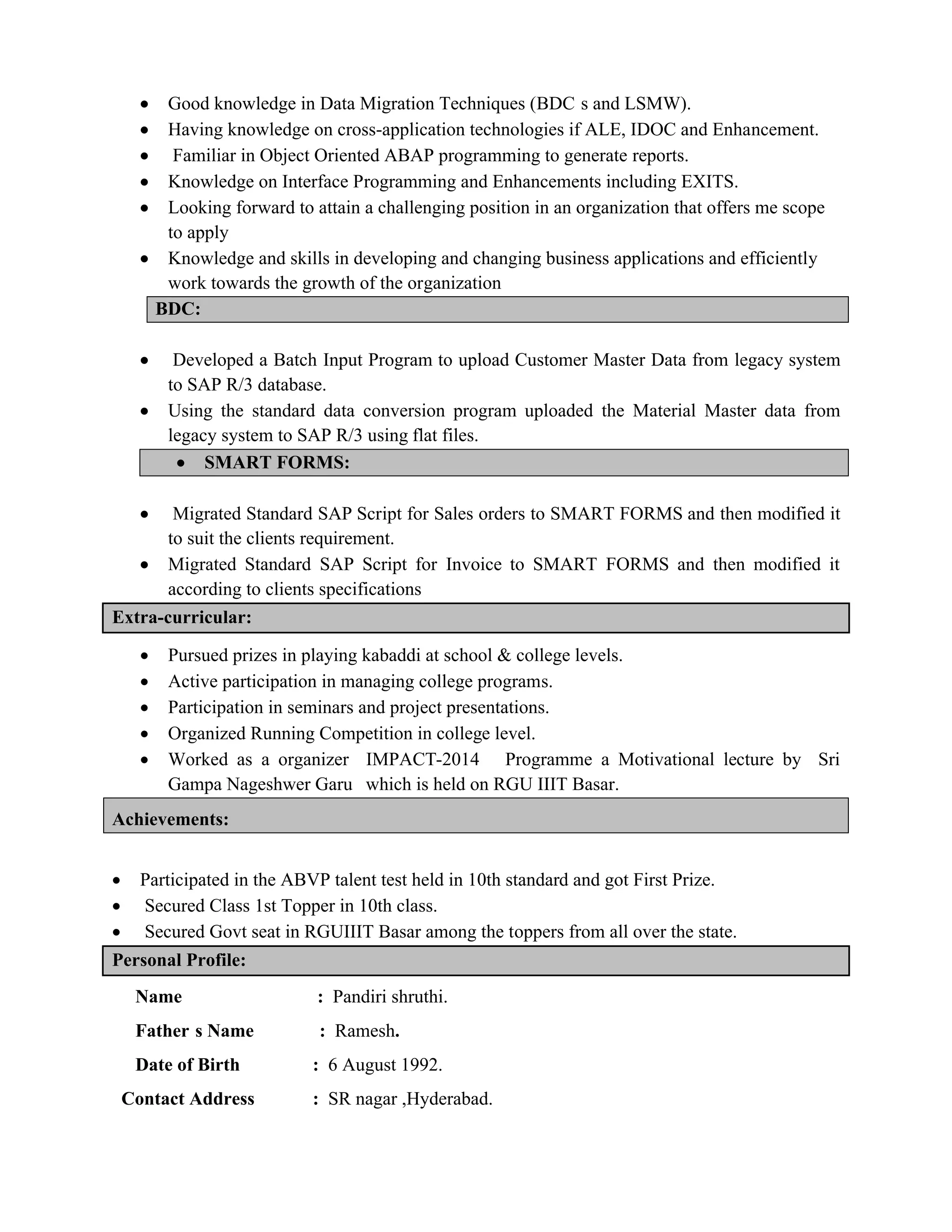 shruthi sap fresher (1) | PDF | Databases | Computer Software and Applications