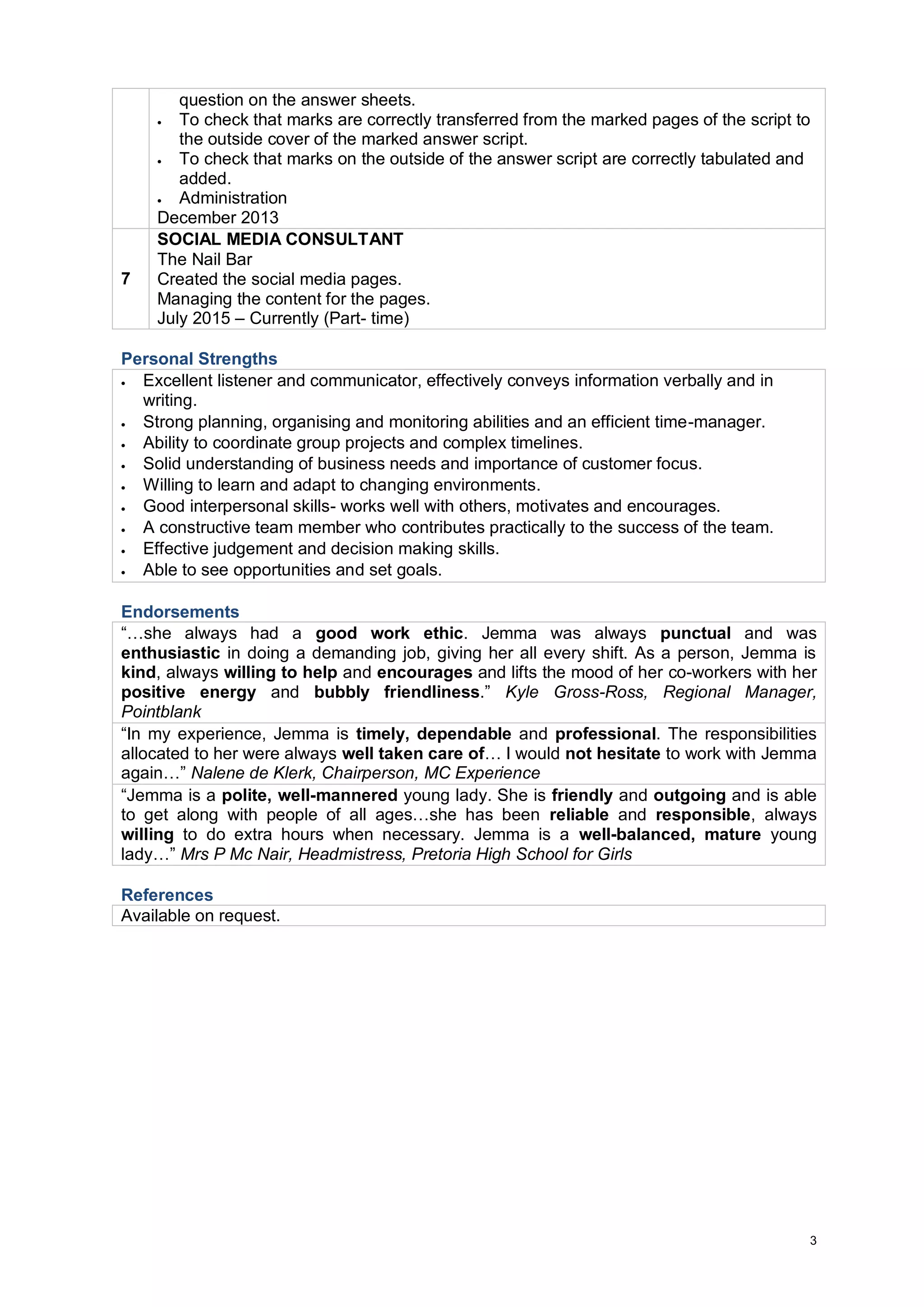 Jemma Tracy Lamb CV. | PDF