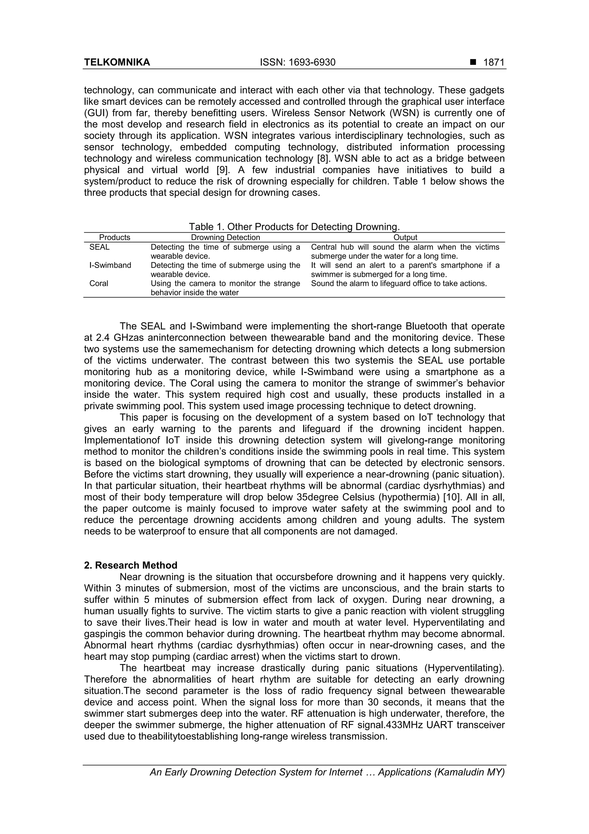 An Early Drowning Detection System for Internet of Things (IoT) Applications | PDF