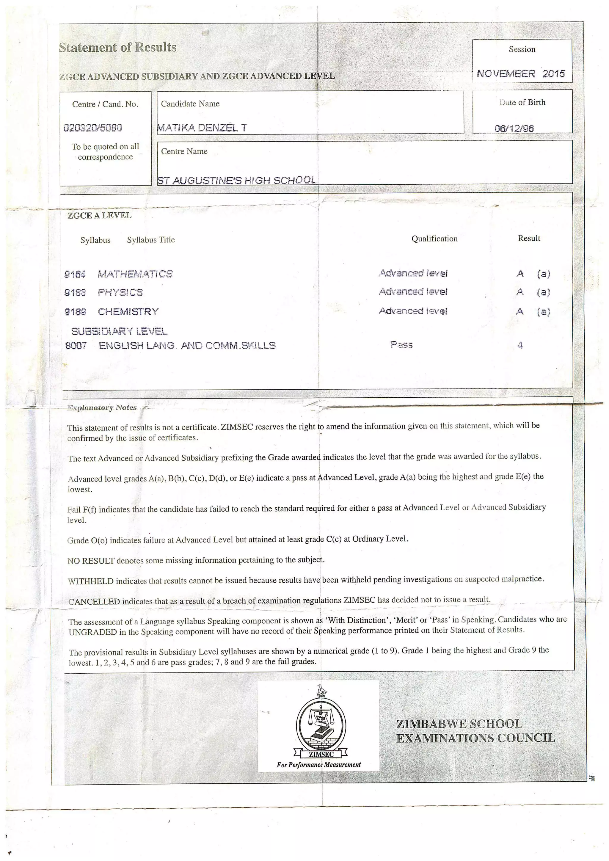 A level Result Slip | PDF