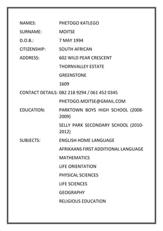 CURRICULUM VITAE PHETOGO K. MOITSE.docx 2 | PDF