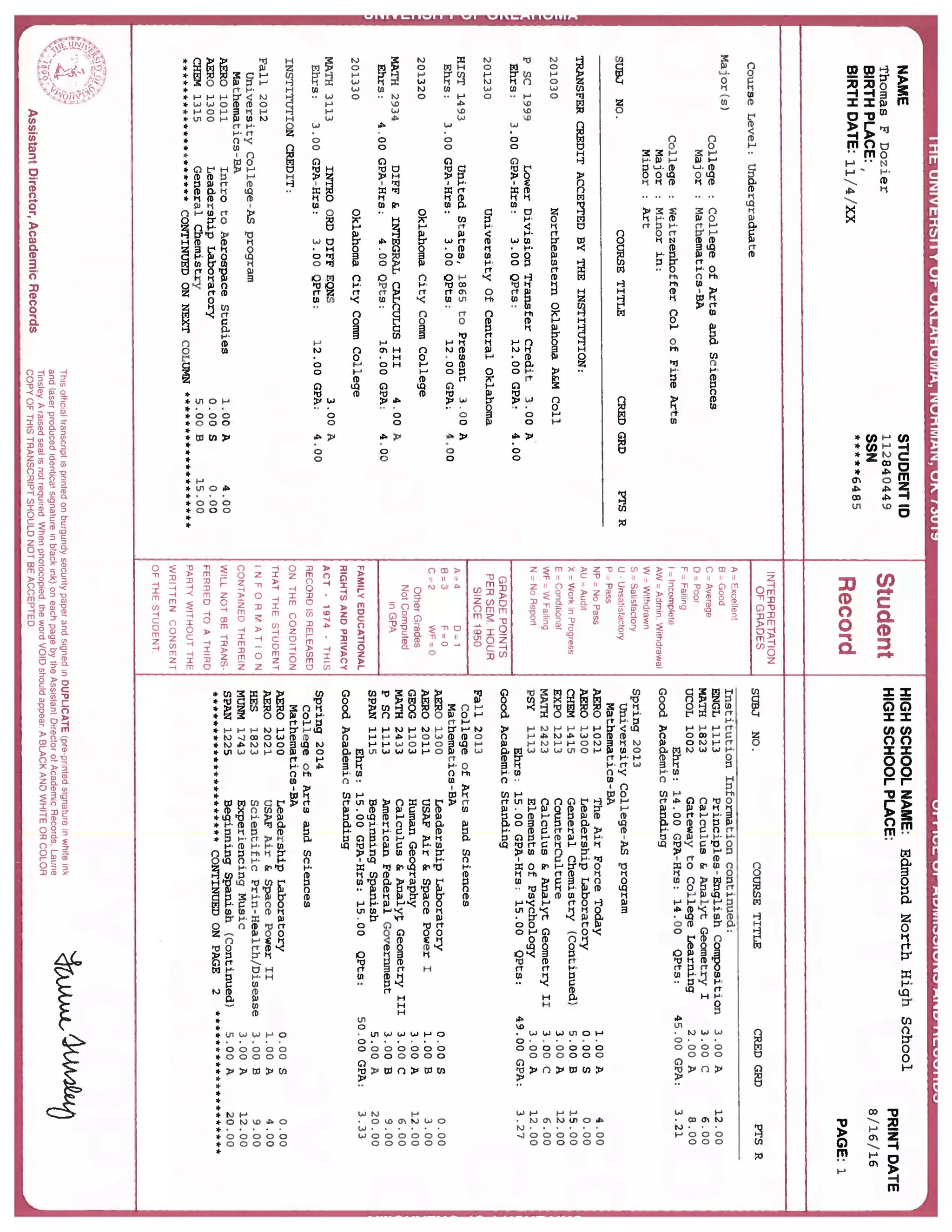 NewScan - OU Transcripts.PDF | Undergraduate Education | College Education