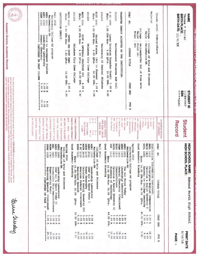 NewScan - OU Transcripts.PDF | Undergraduate Education | College Education