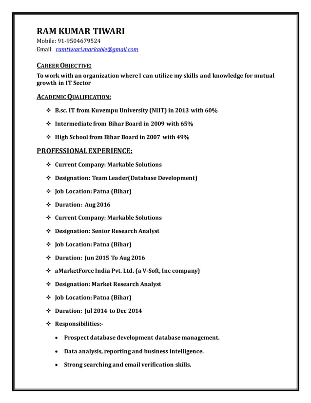 RAM KUMAR TIWARI_CV | PDF