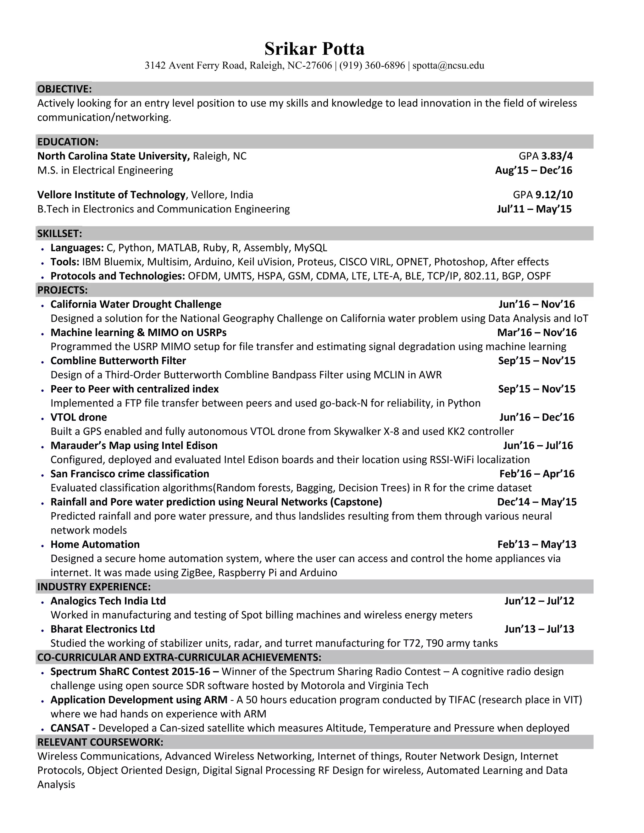 Srikar Potta_Resume | PDF