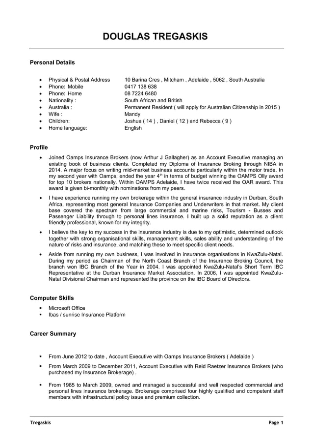 Douglas Tregaskis Resume Australia Feb 2015 | PDF
