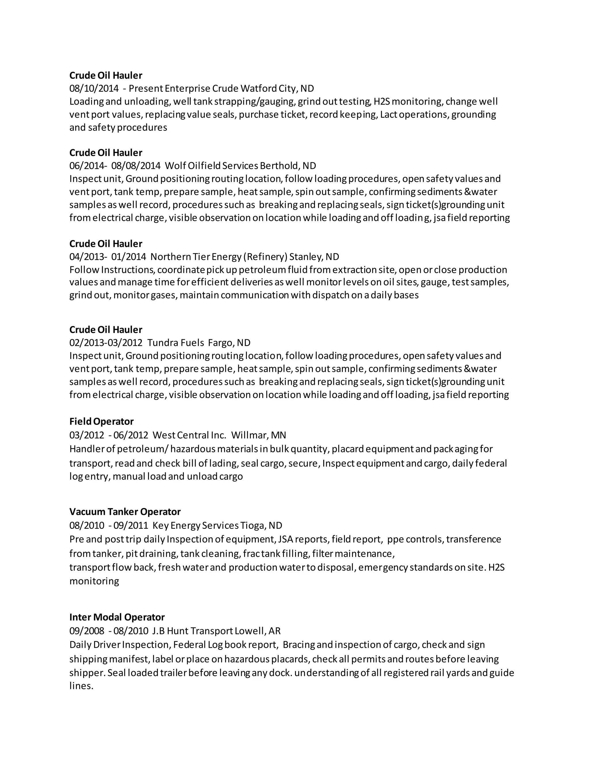 Field Operator Resume | DOCX
