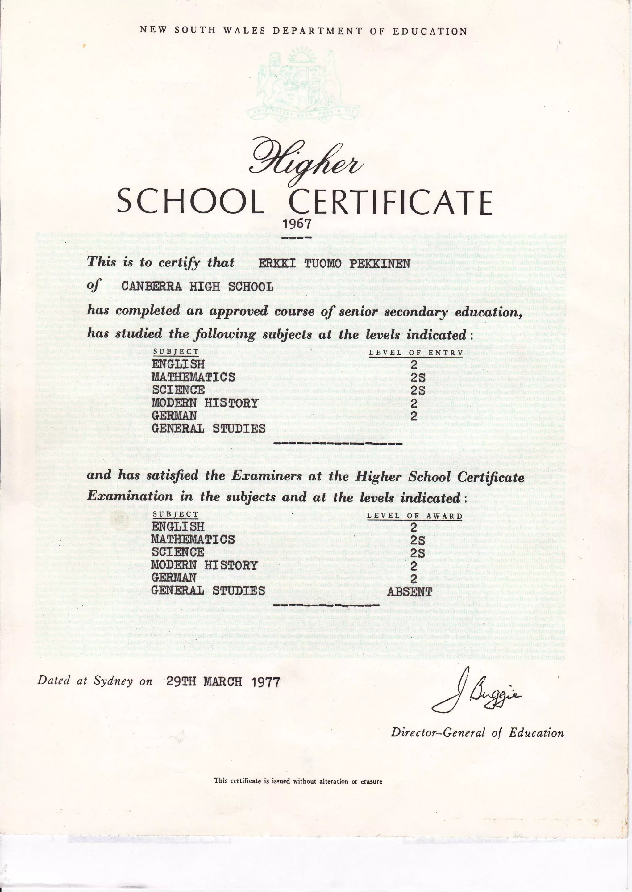 CHS .... Higher School Certificate 1967 (1) | PDF