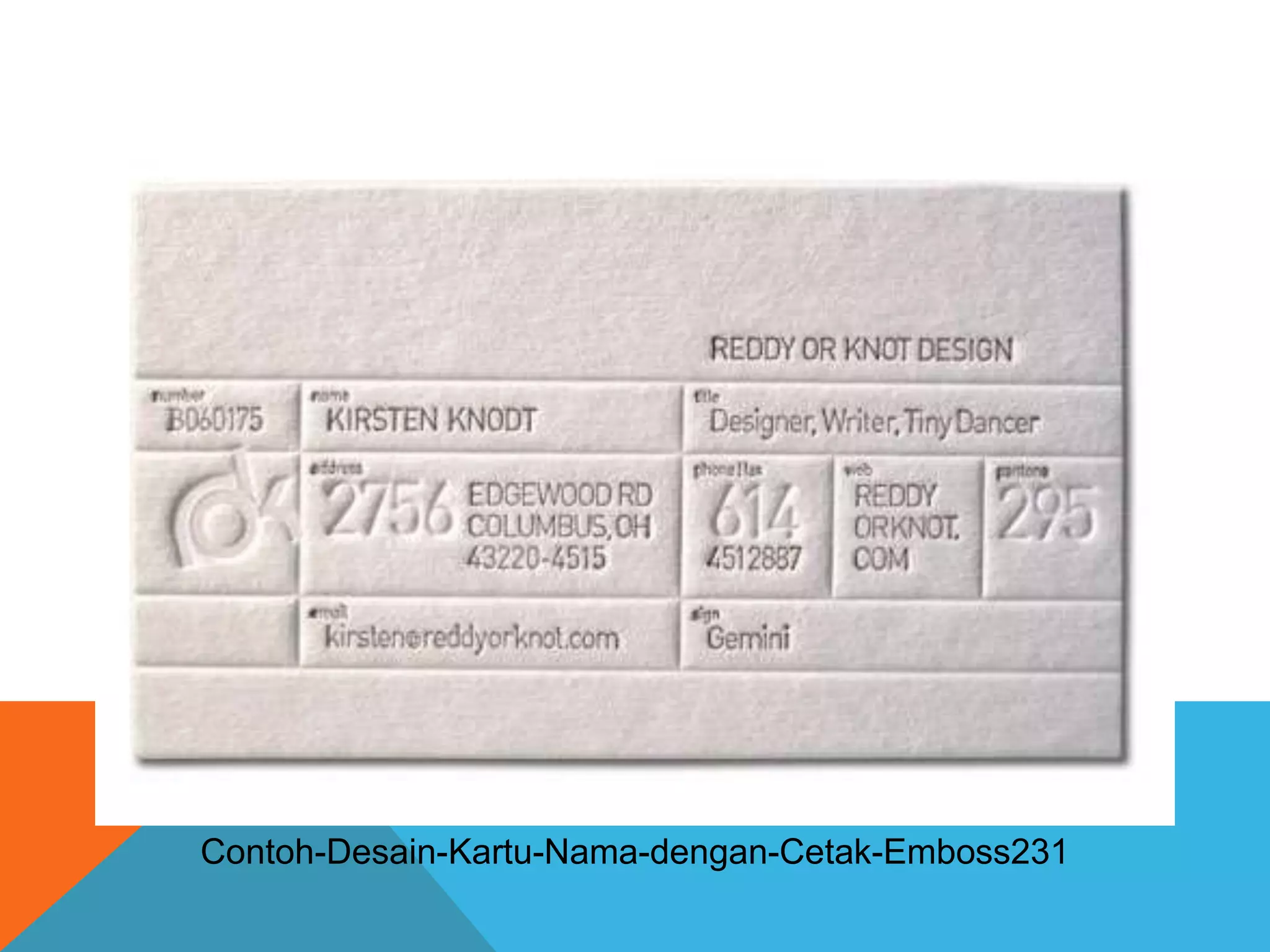 60 contoh desain kartu nama dengan cetak emboss | PPTX