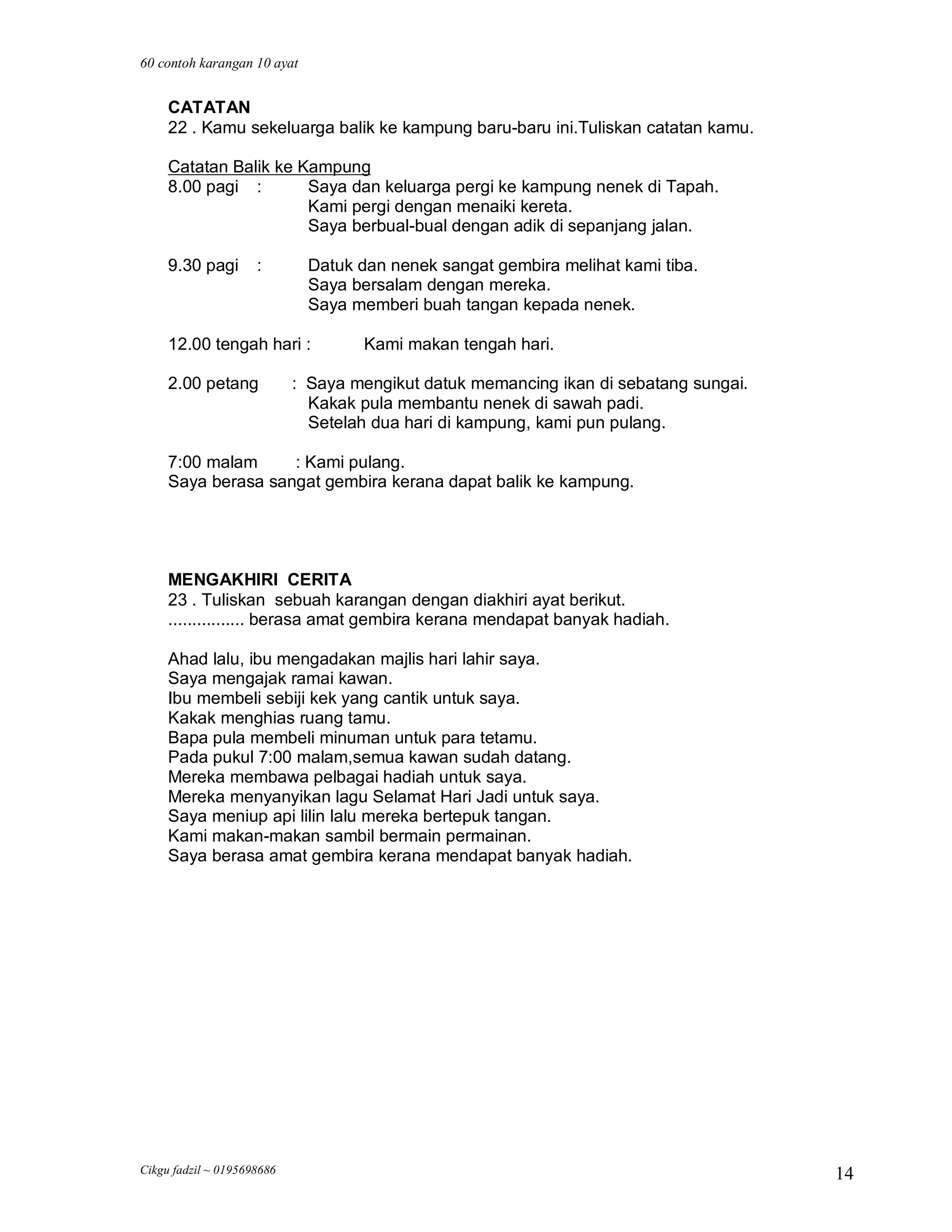 60 contoh karangan 10 ayat | PDF