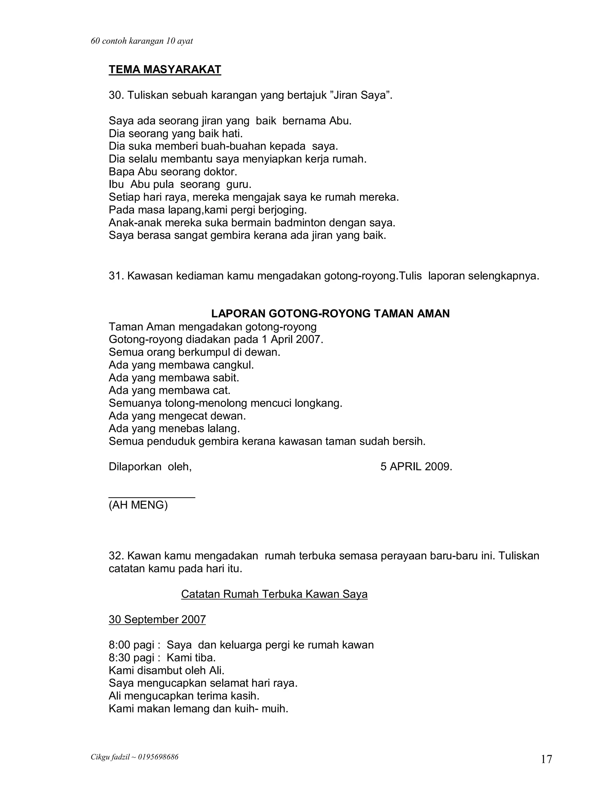 60 contoh karangan 10 ayat | PDF