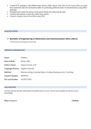 CHETHAN RESUME_MSBI DEVELOPER | DOC | Databases | Computer Software and ...