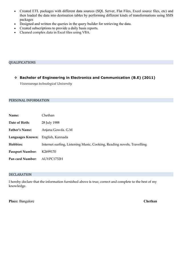 CHETHAN RESUME_MSBI DEVELOPER | DOC | Databases | Computer Software and ...