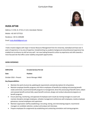 Curriculum Vitae - huda | PDF | Human Resources | Business