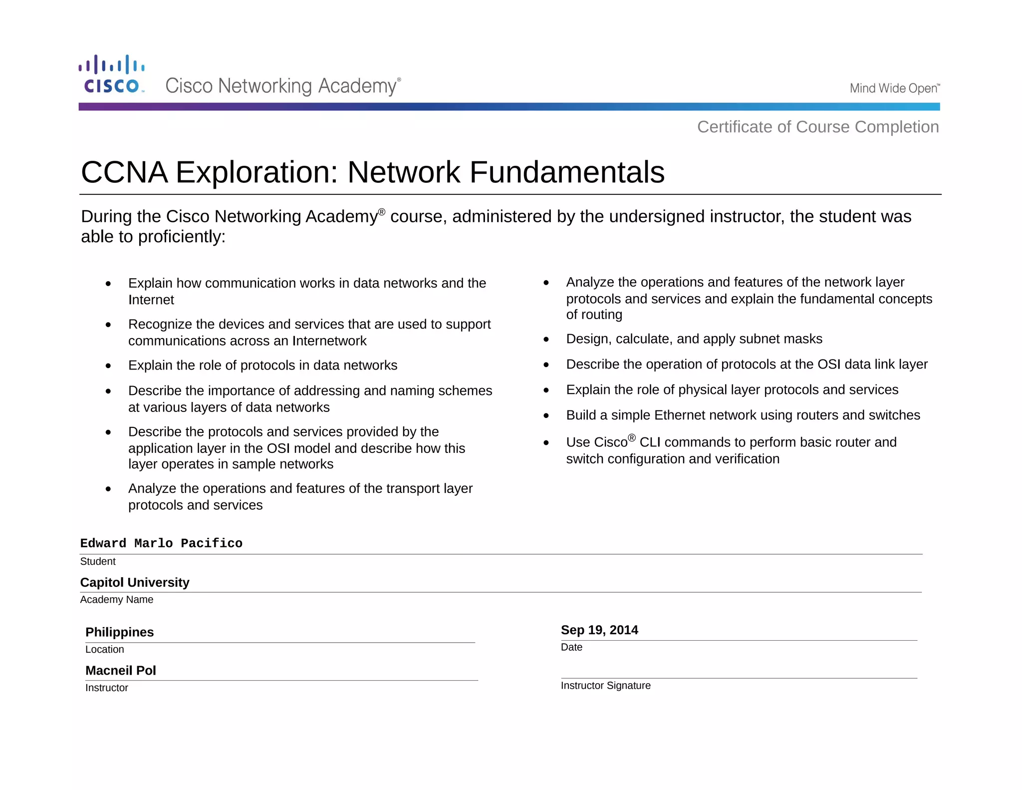 Edward-Pacifico Ccna 1 Certificate | PDF | Computer Networking | Computing
