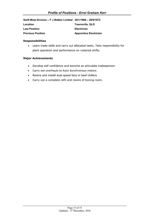 Resume of Errol Graham Kerr (5-12-2016) | PDF