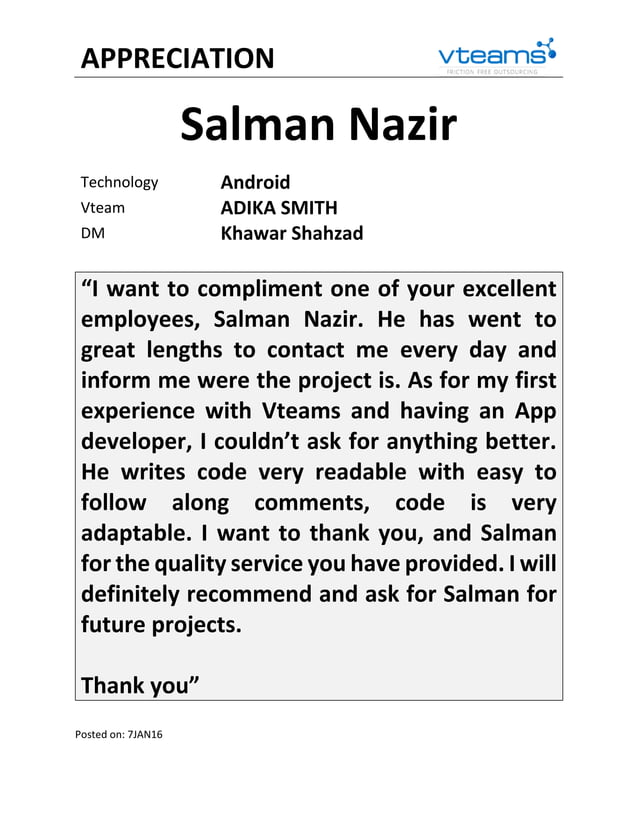 Appreciation - Adika Smith- Salman Nazir | PDF | Computer Software and Applications | Computing
